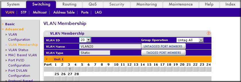 How do I create two VLANs using the web interface on my managed switch to support VLAN routing ...